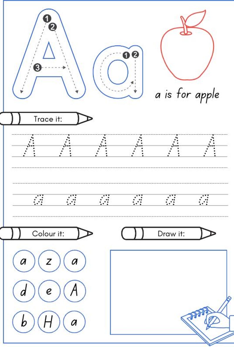 Alphabet Workbook, Digital Printable Tracing Colouring Homeschool ...