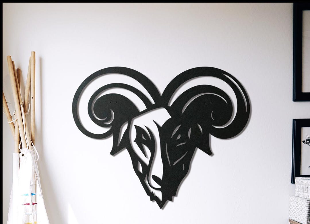 Geometric Ram Head Metal Wall - Unique Goat Ram Skull Decor for Modern ...
