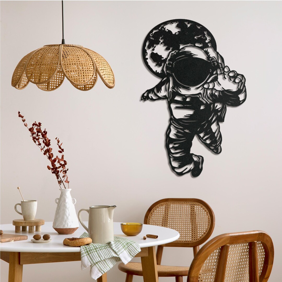 Astronaut Metal Wall Art, Decorative Cosmonaut, Black Metal Wall ...