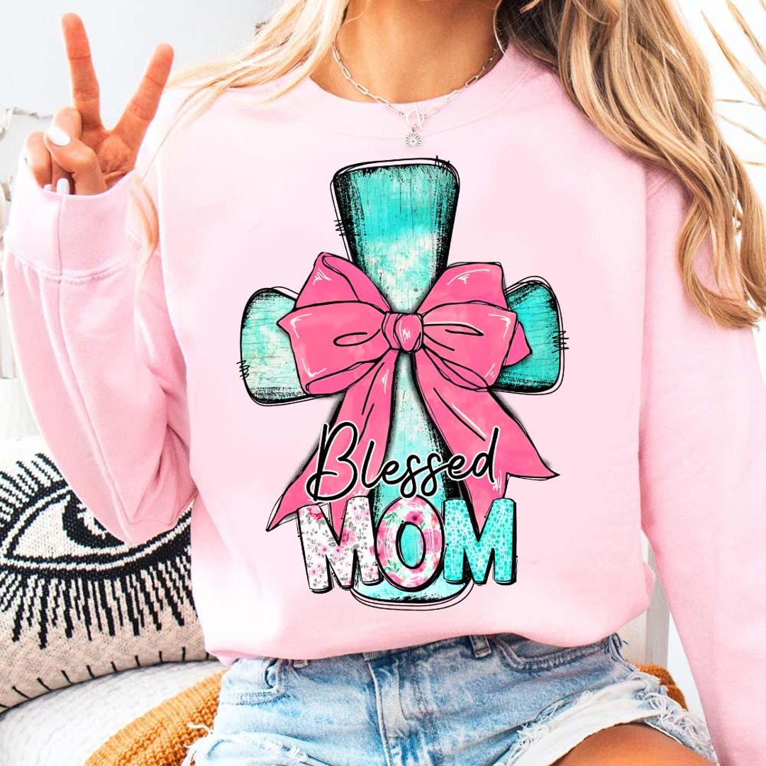 Blessed Mom Png, Hand Drawn Cross Design, Christian Mom Png, Watercolor ...