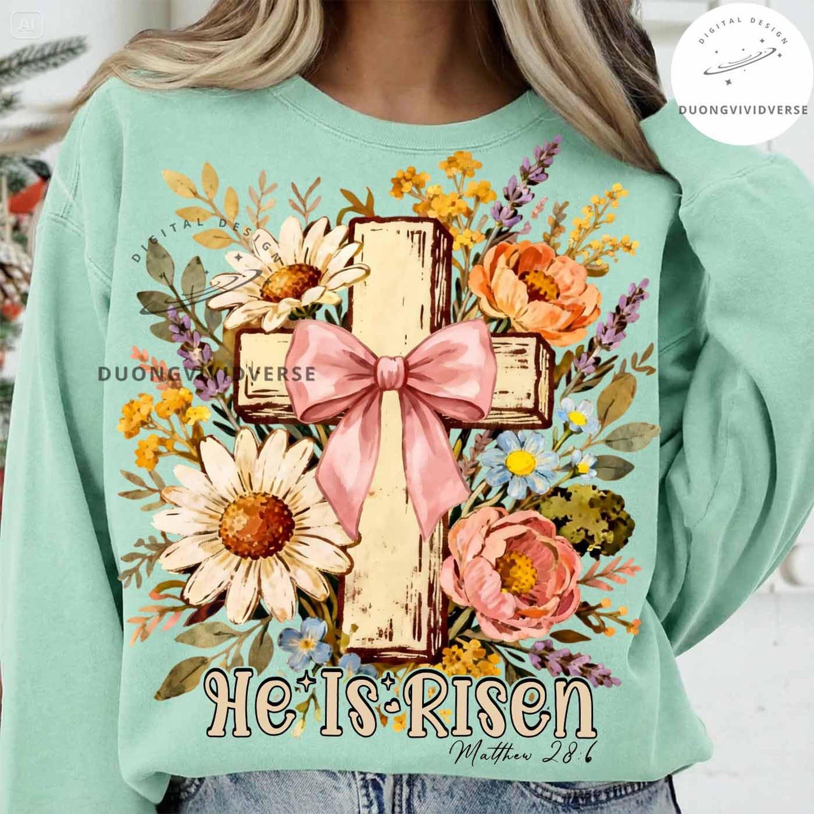 He is Risen Coquette Bow Png, Floral Cross Bow Png, Floral Spring Png ...