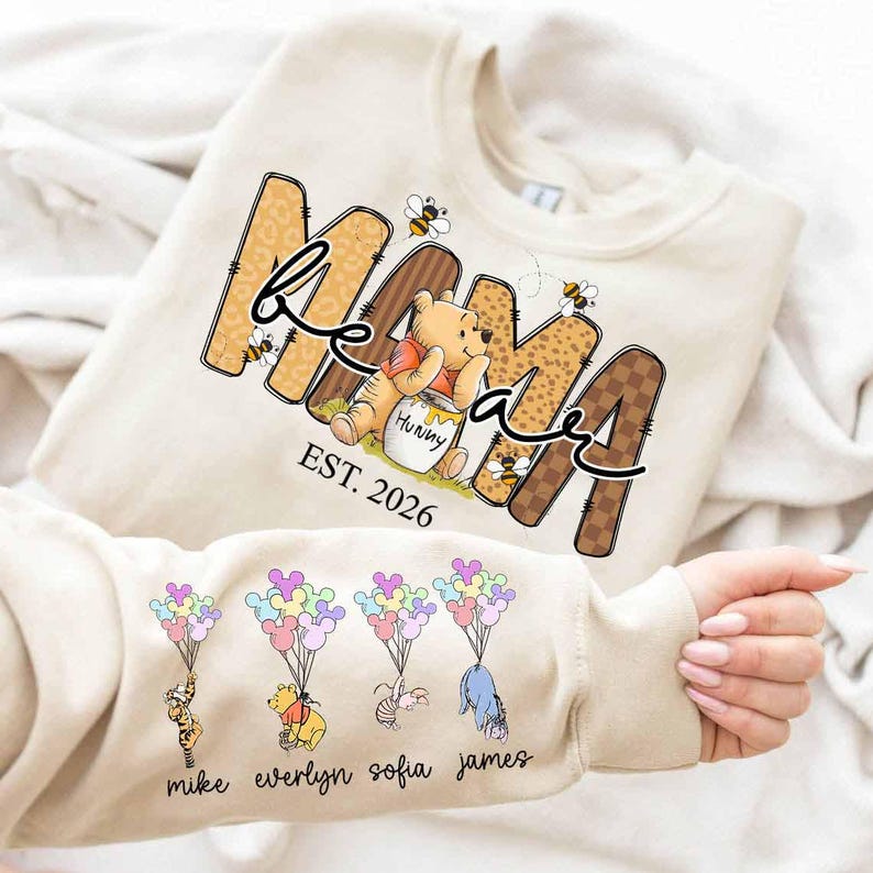 Custom Mama Bear PNG, Personalized Mom With Kid Name on Sleeve, Mama ...