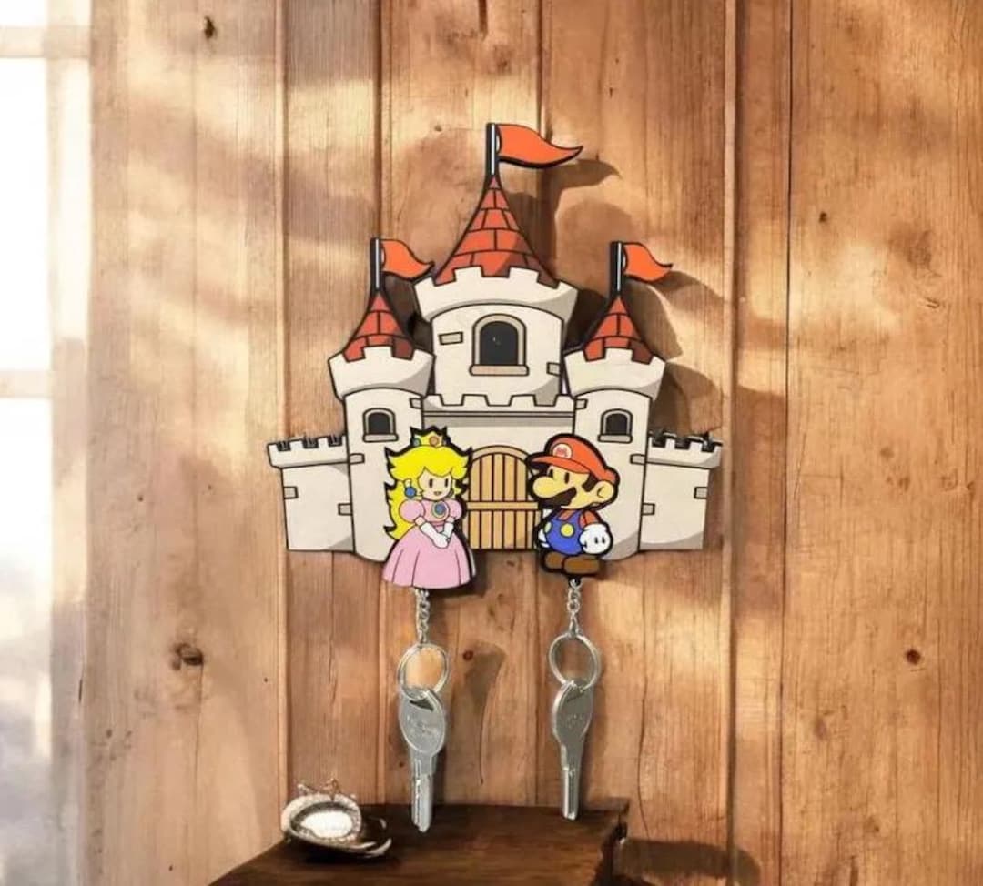 Handmade Wooden Super Mario Bros Keychain Holder, Super Mario Keychain ...