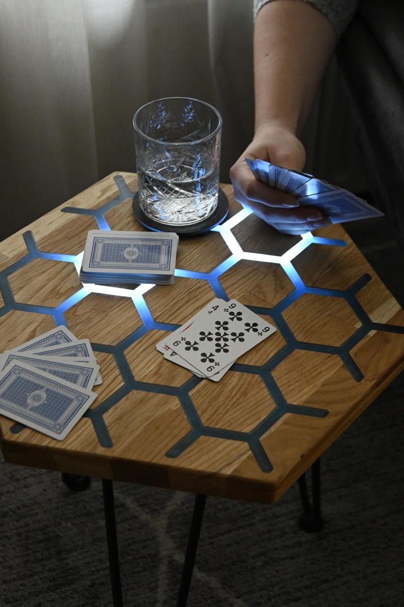 Hexagon Table With Touch Activated Led Lighting. Made From Oak, Epoxy ...