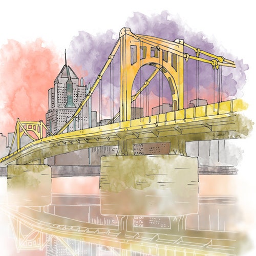 Pittsburgh Downtown Ink and Watercolor Drawing - Etsy