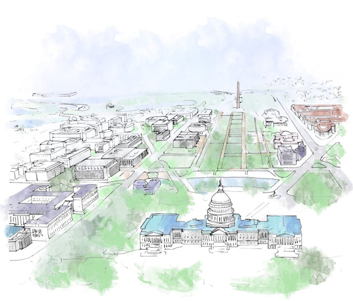 Washington DC Capitol Ink and Watercolor Drawing - Etsy