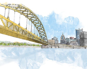Fort Pitt Bridge and Downtown Pittsburgh II Ink and | Etsy
