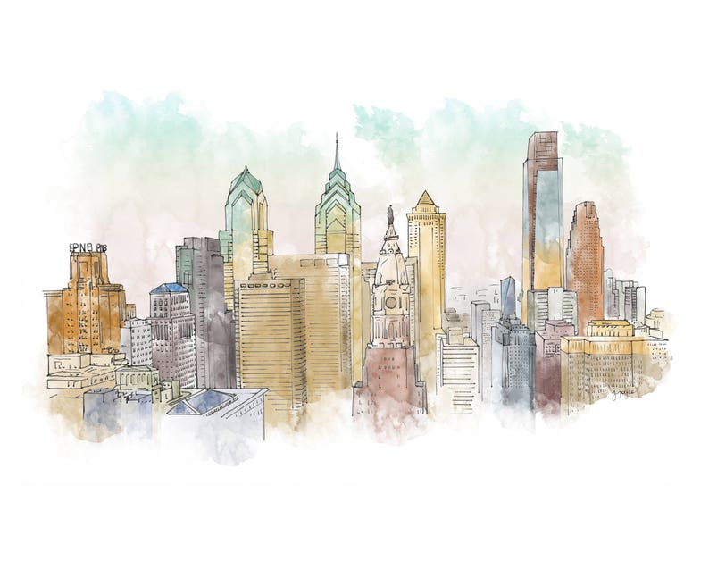 Philadelphia Ink and Watercolor Drawing - Etsy