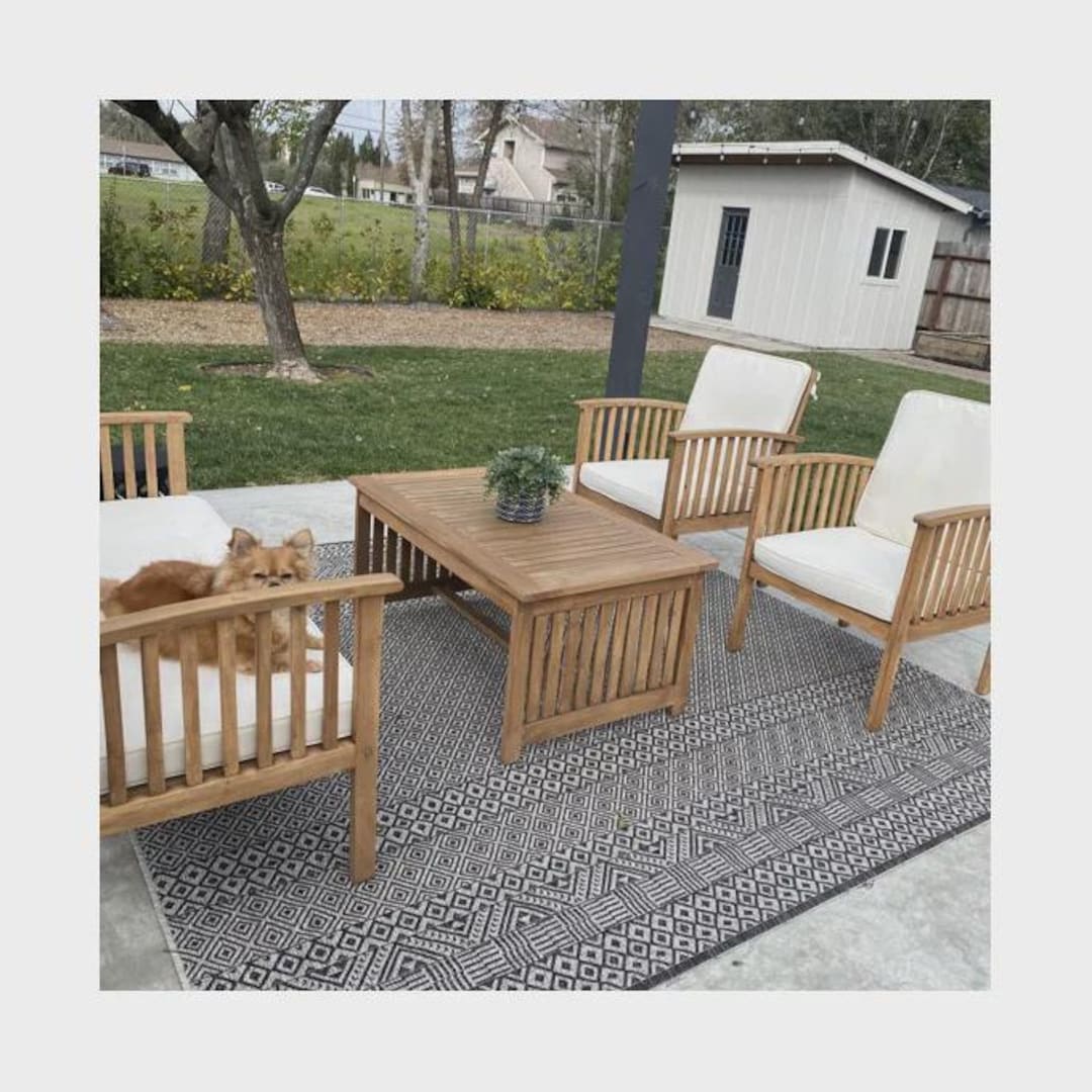 4-piece Solid Wood Outdoor Sofa Set With Cushions – Loveseat, 2 Chairs ...