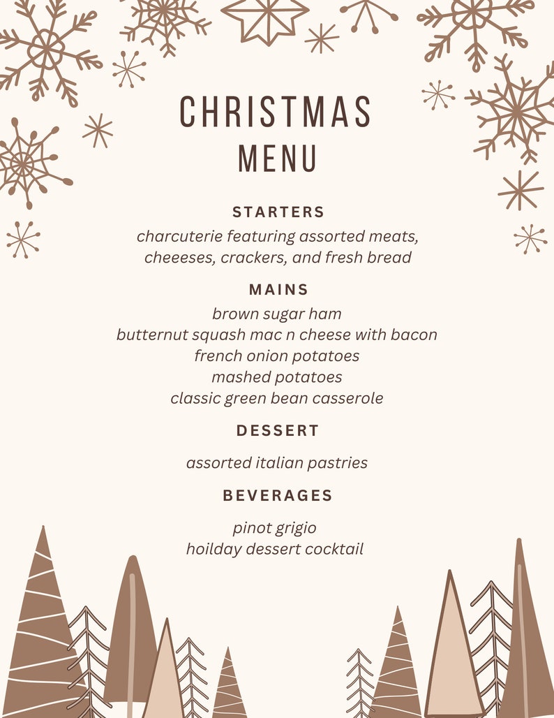 EDITABLE Christmas Dinner Menu | Neutral Menu Card | Simple Christmas ...
