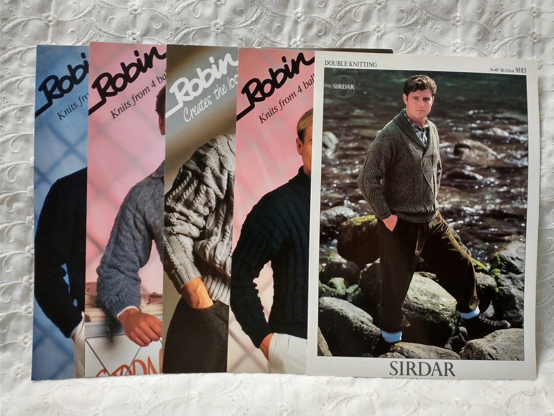 ROBIN and SIRDAR Knitting Pattern Leaflets for Men's Sweaters - Lot of ...