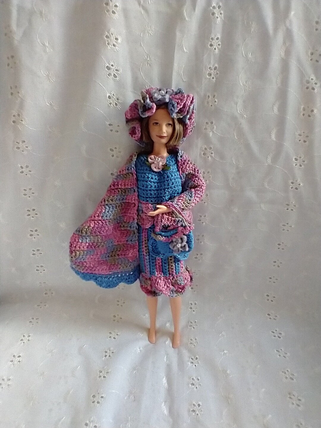 Fashion Doll 5pc Outfit - Blue and Pink W Skirt Top Wrap Hat & Handbag ...