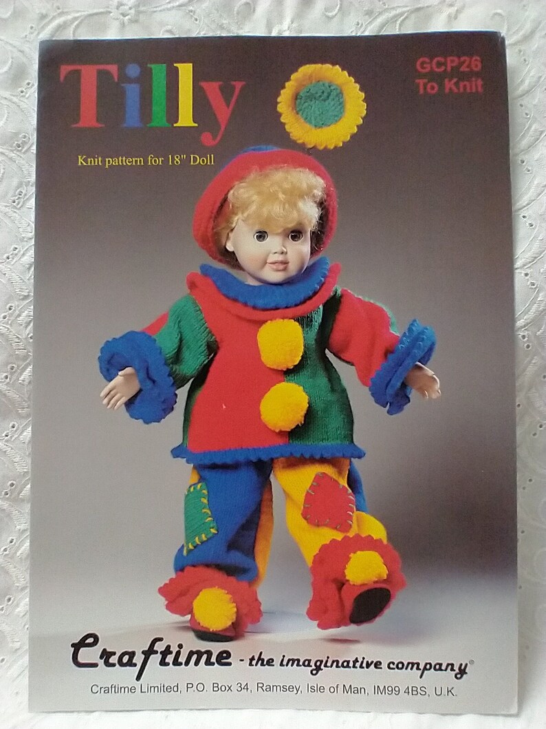 TILLY Clown Outfit Knitting Pattern Leaflet by Craftime #GCP26 for 18 ...
