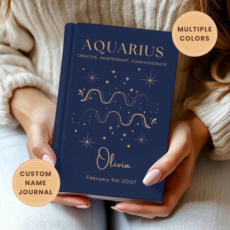 Aquarius Zodiac Journal-personalized Name & Birthdate, Custom Astrology ...