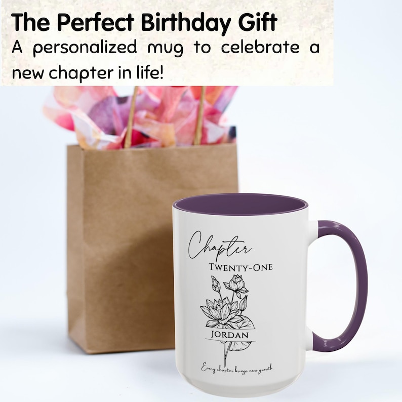 21st Birthday Gift, Chapter 21 Birth Flower Coffee Mug, Birth Month ...