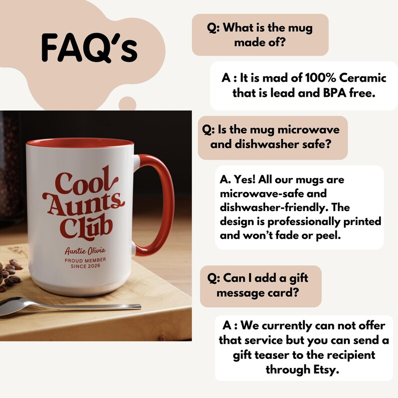 Personalized Cool Aunts Club Mug-custom Aunt Mug With Name, Baby ...