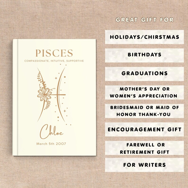 Pisces Gift - Personalized Zodiac Journal, Pisces Birthday Book, Custom ...