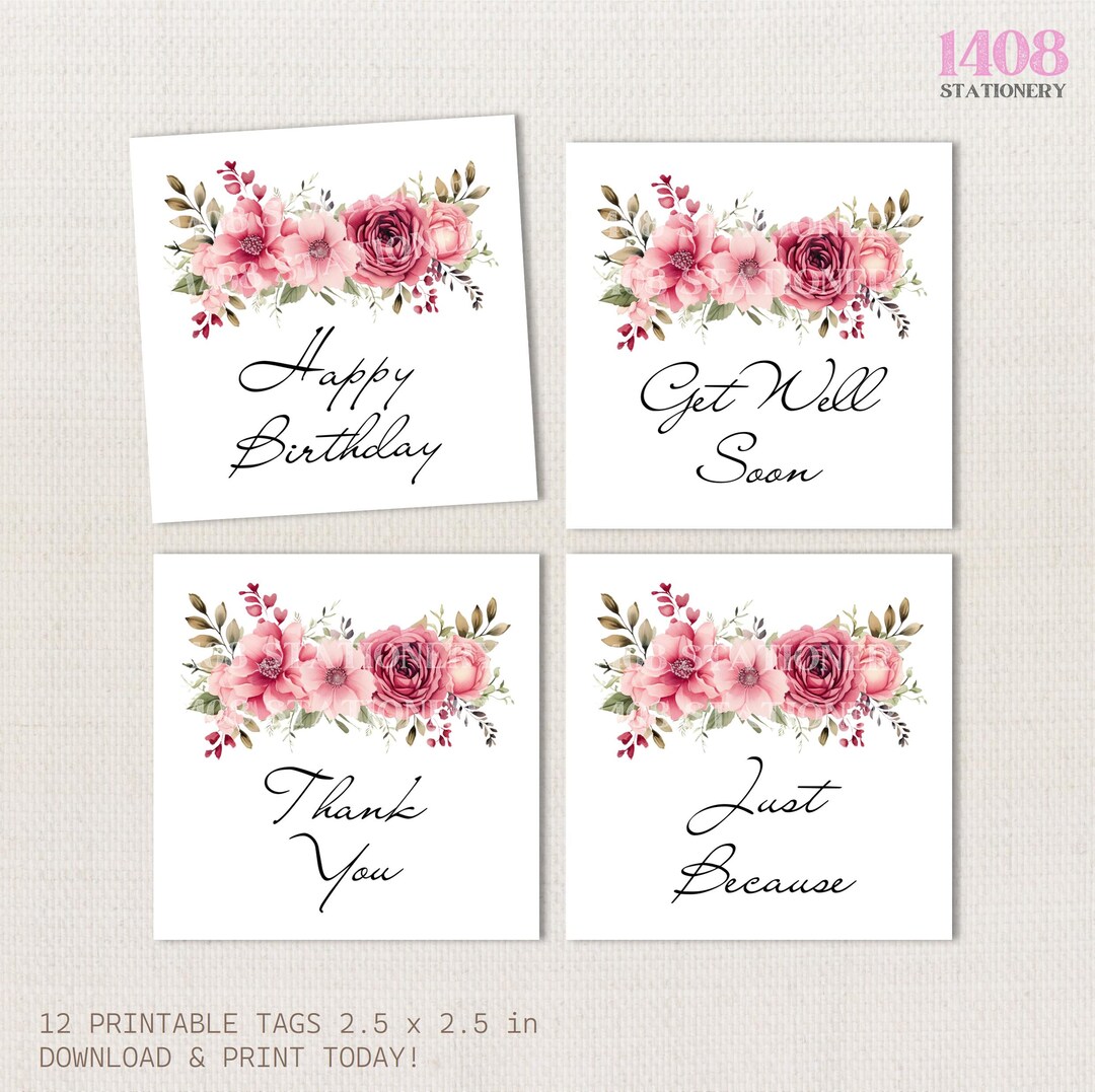Pink Floral Greetings Tags. Pink Flowers Printable Greetings Tags ...
