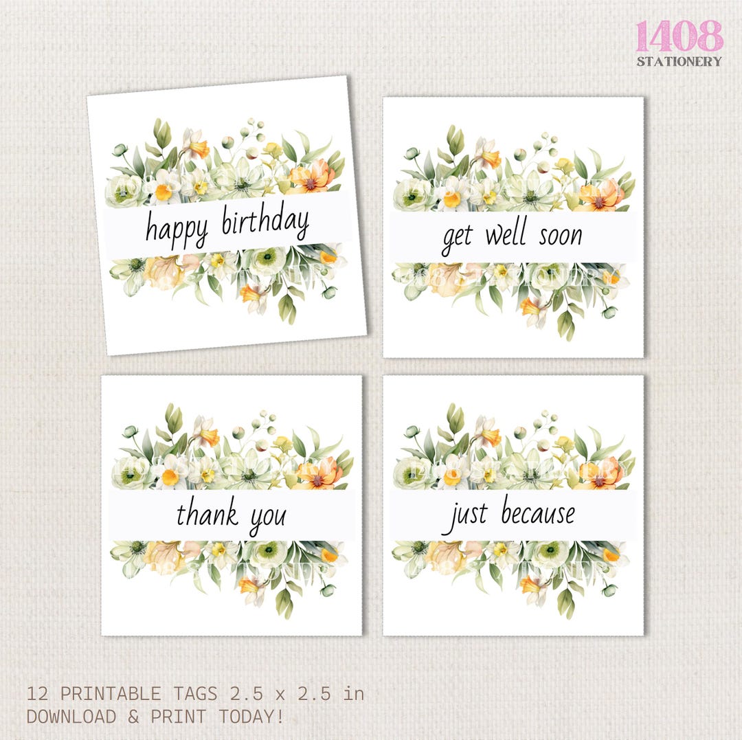Floral Greetings Tags. Flowers Printable Greetings Gift Tags. Happy ...