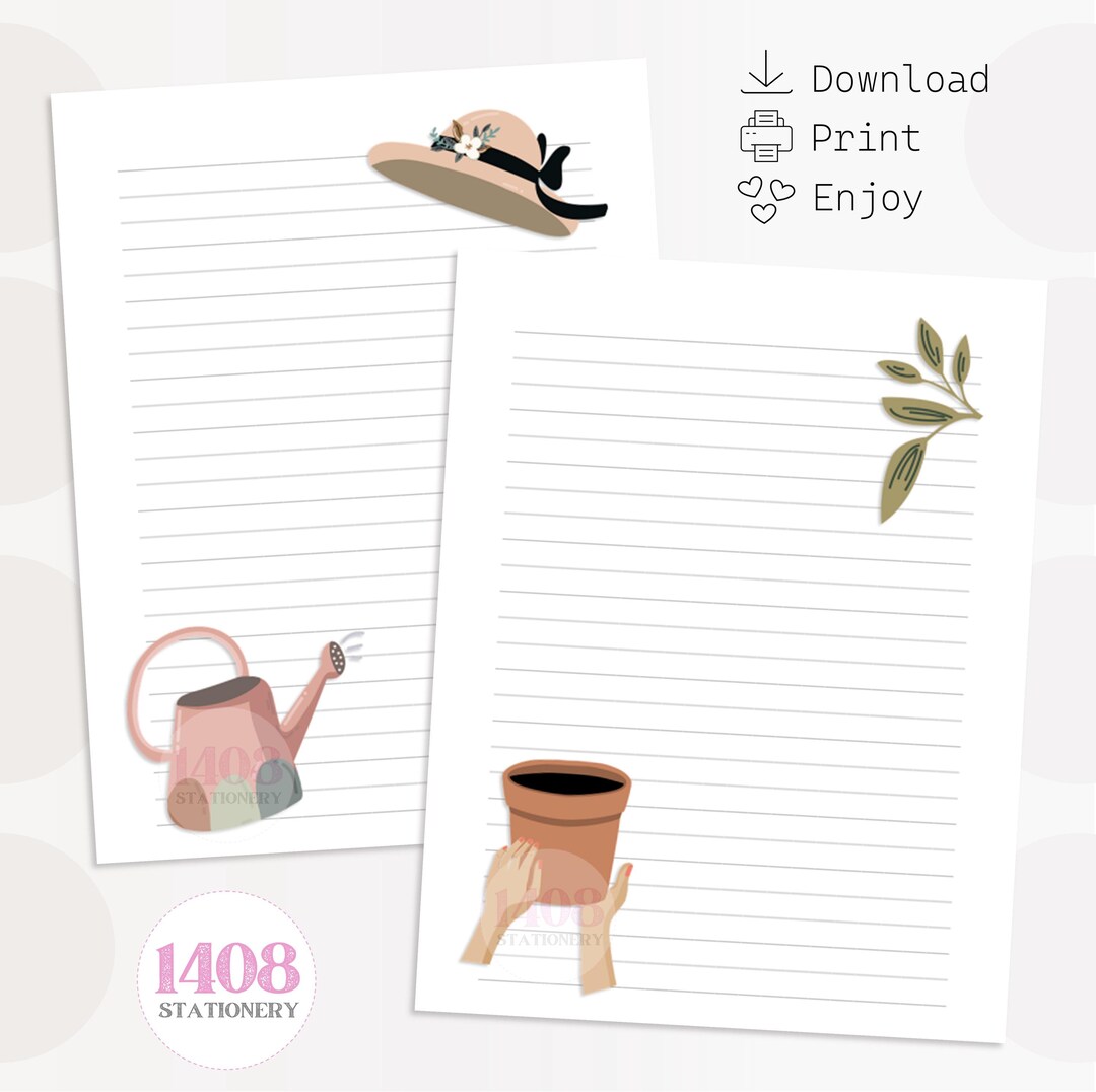 Gardening Lined and Unlined Printable Paper, Plants Stationery for ...