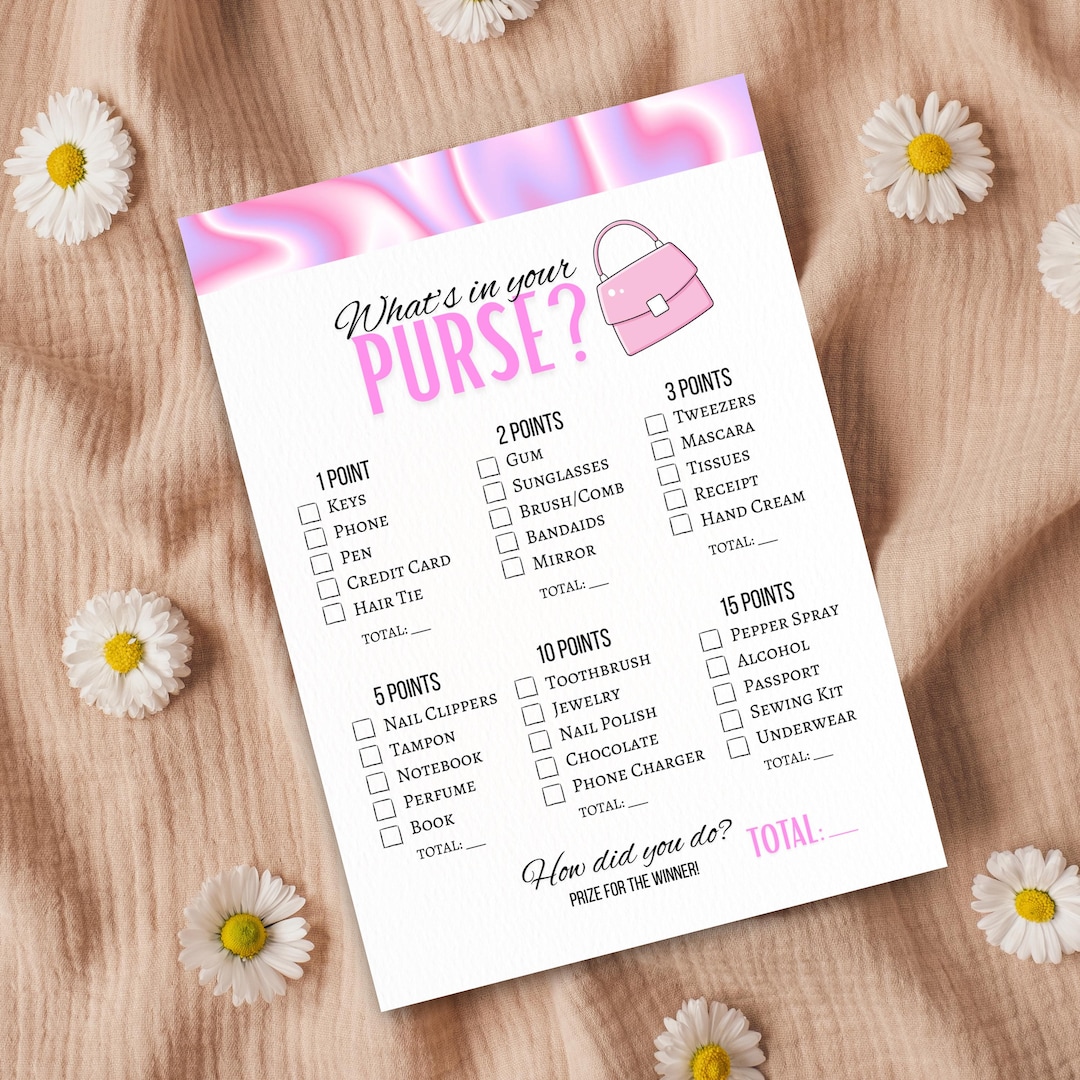 What's in Your Purse Game | 2000s Theme Party Game | Bridal Shower ...
