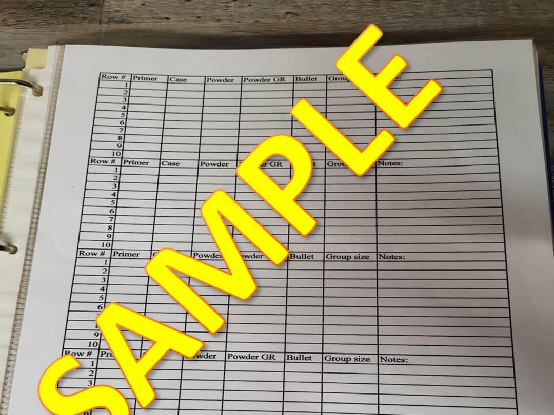 Handloading Ammo Log, Reloading Data Sheet (printable) - Etsy