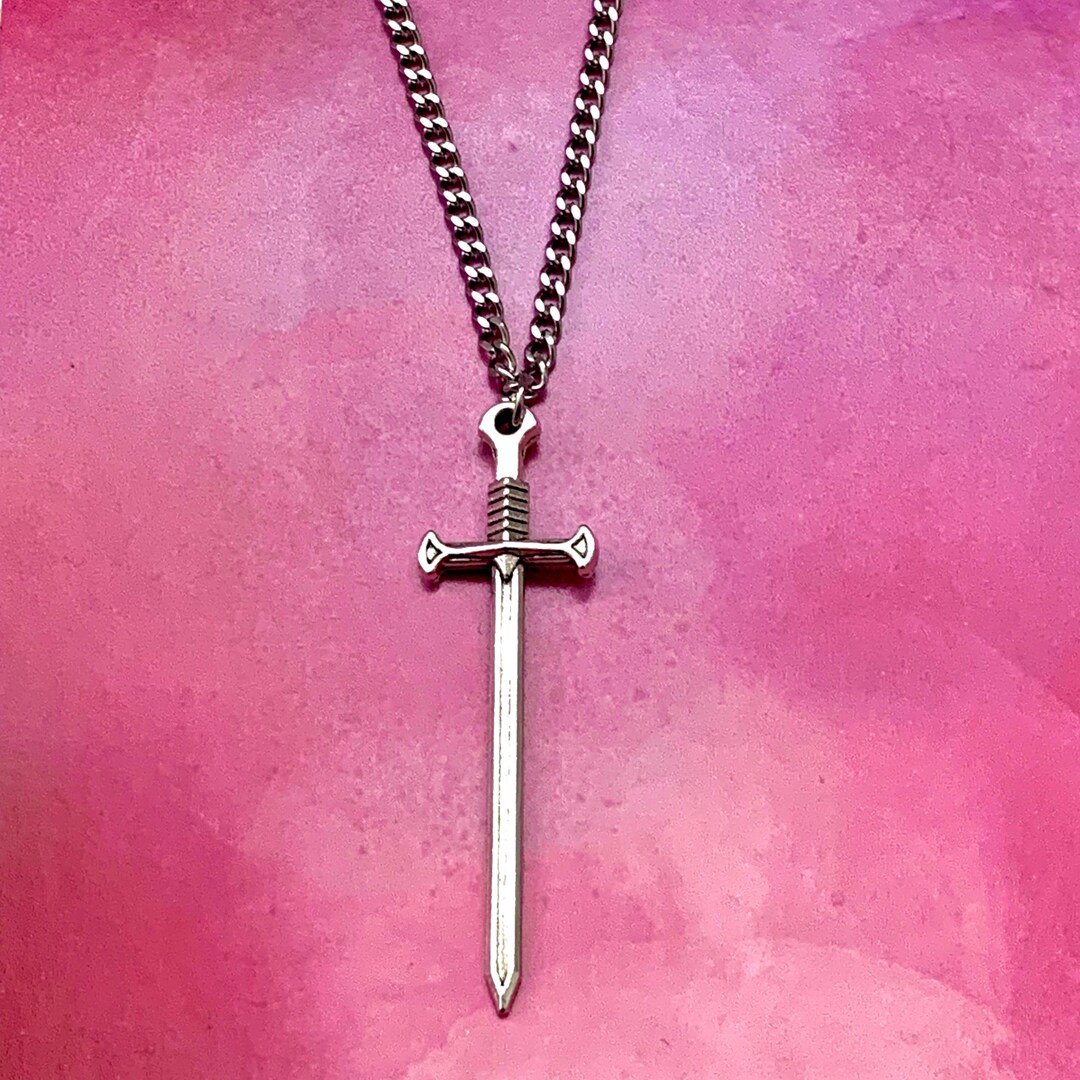 Sword Cuban Chain Necklace Silver Colour - Etsy