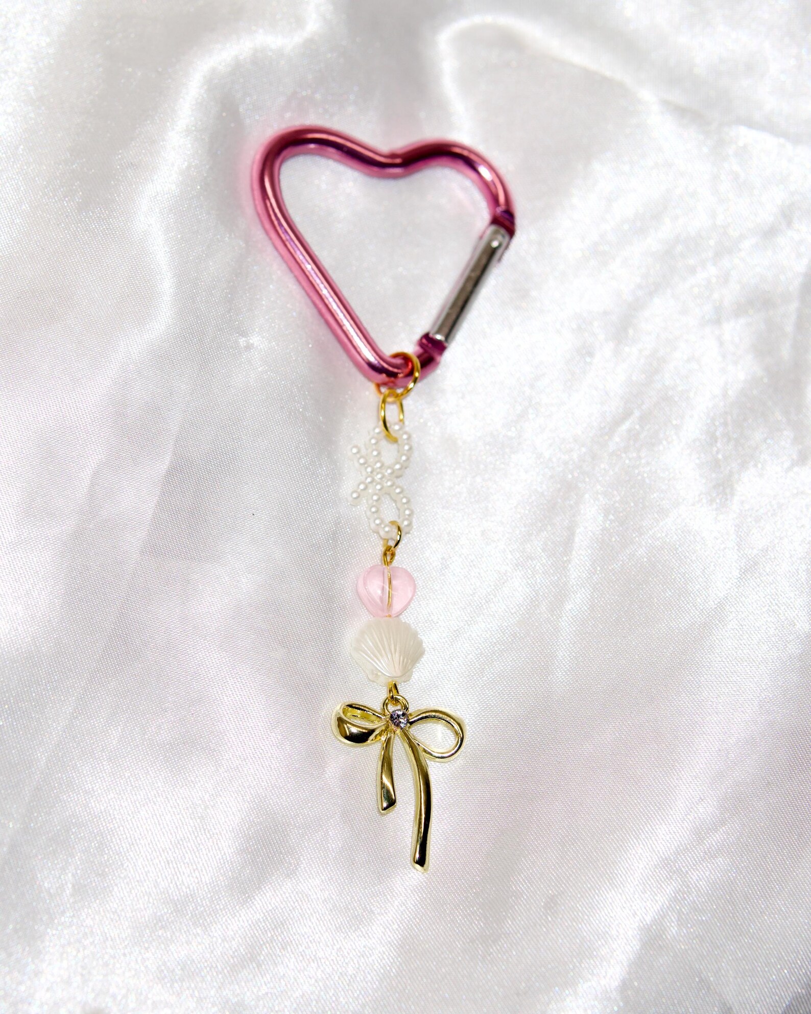 Pink Heart Shaped Carabiner for Keys and Bags With Gold Bow and ...