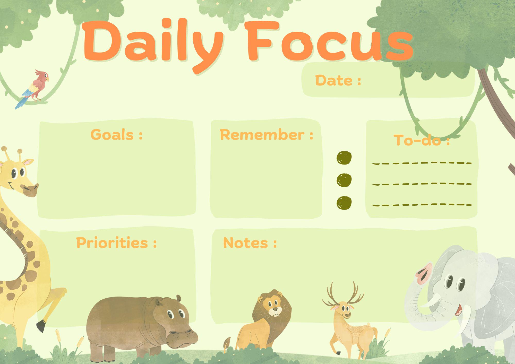 Printable Kids Daily Focus Organizer - Fun & Easy Planner for Kids ...