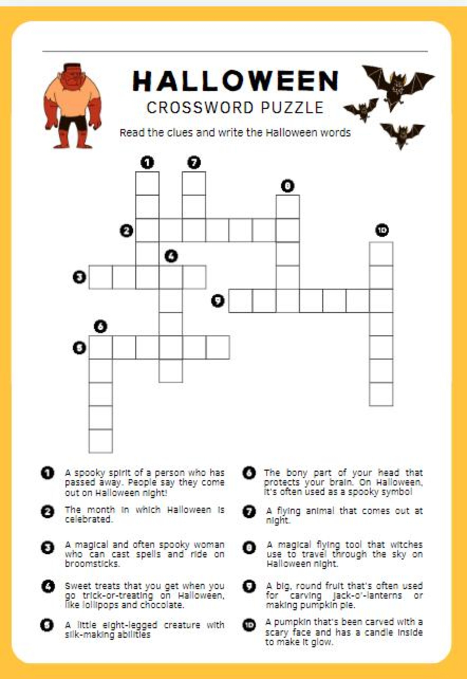 Spooky Halloween Crossword Puzzle – Printable Fun for Kids - Etsy