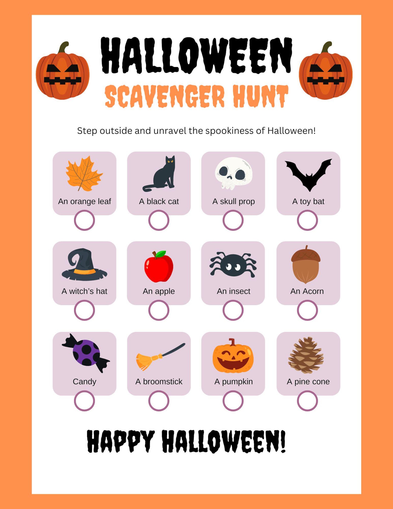 Halloween Scavenger Hunt Checklist Printable Template - Etsy