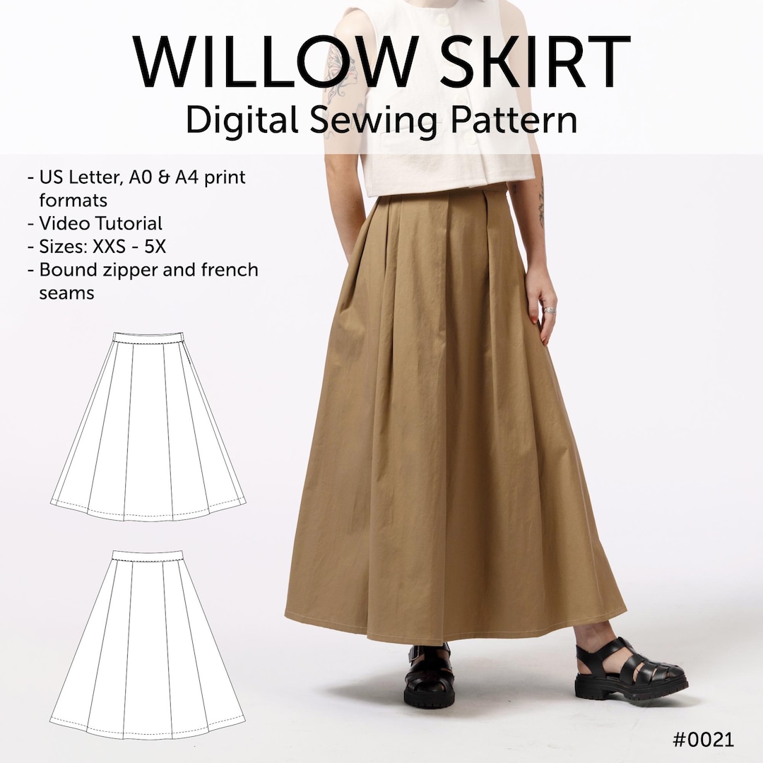 Long Pleated Skirt PDF Sewing Pattern - Video Tutorial Included - Etsy