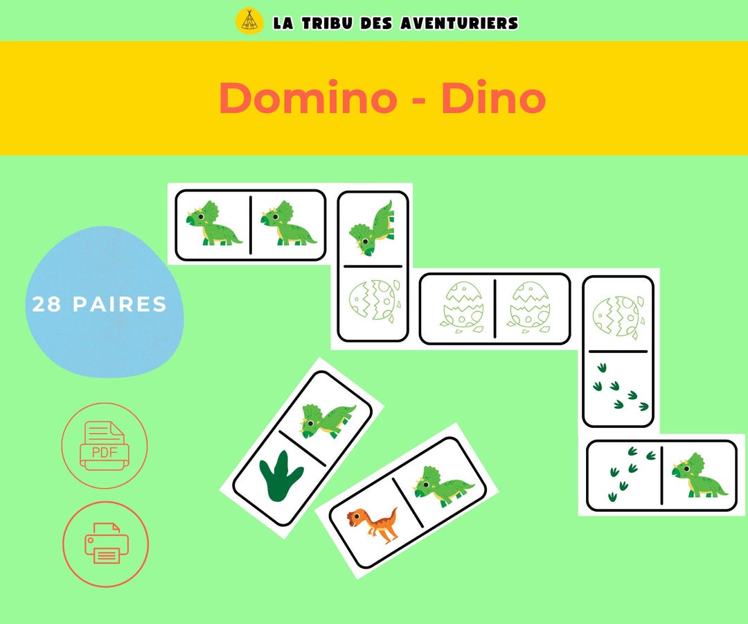 Dinosaur Dominoes Set 28 Pieces to Print - Educational Activities 4 - 7 ...