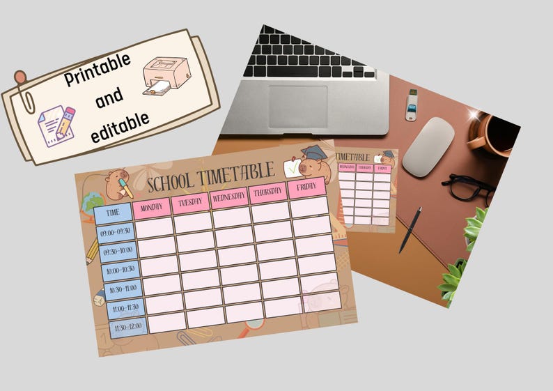 Printable and Editable Capybara School Timetable - Etsy