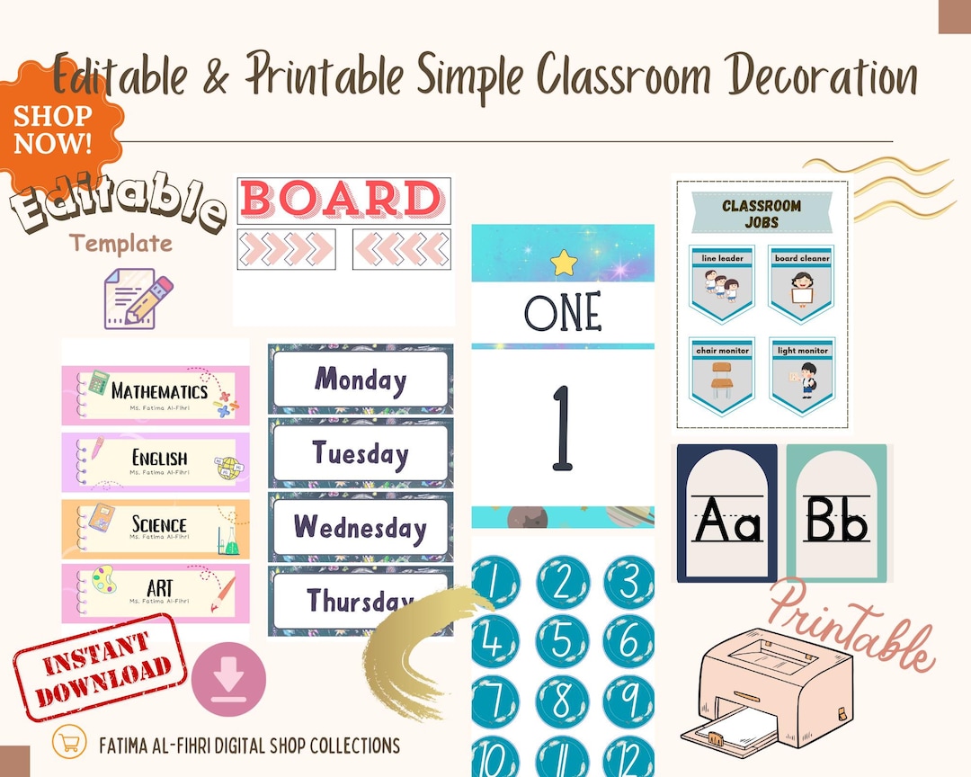 Editable and Printable Simple Classroom Decorations - Etsy