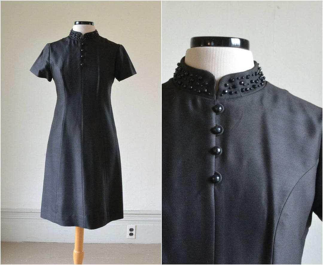 60s Vintage MOD Beaded Black Dress - 1960s Silk Party Cocktail Dress - Etsy