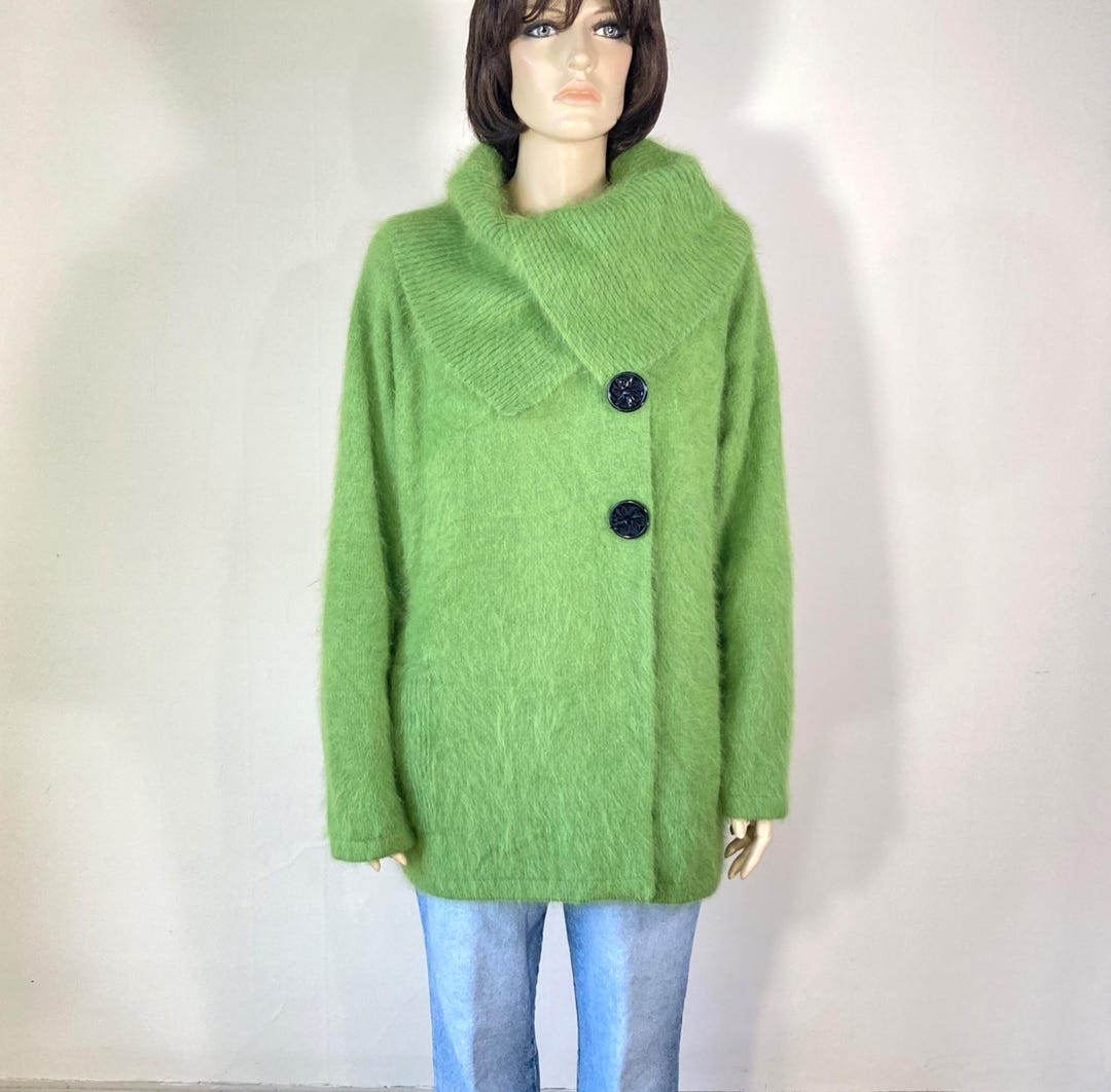 Vintage Venesha Angora Cardigan Sweater - Sweater Jacket - Apple Green ...