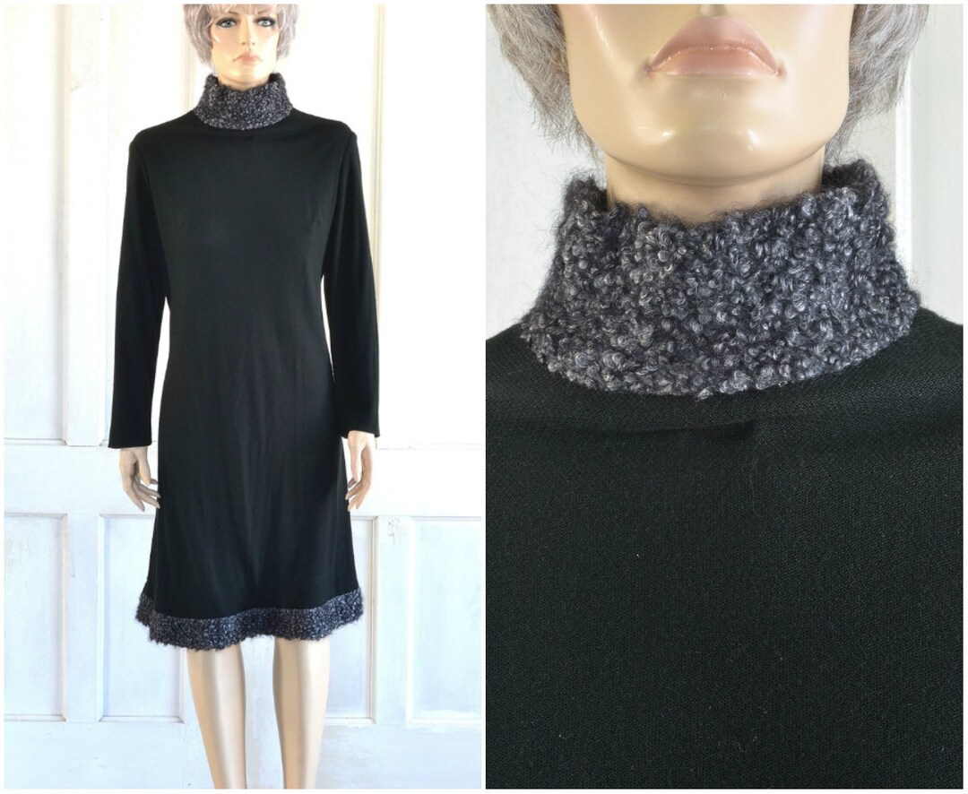 60s George Small NY Black Dress - Faux Curly Persian Lamb - LBD - Knit ...