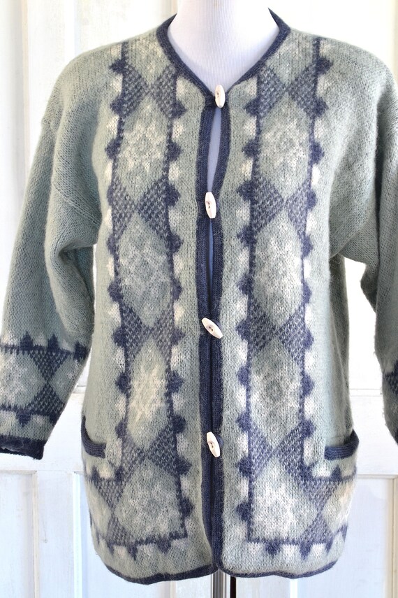 80s Vintage Alafoss Iceland Wool Sweater Jacket - Ice… - Gem