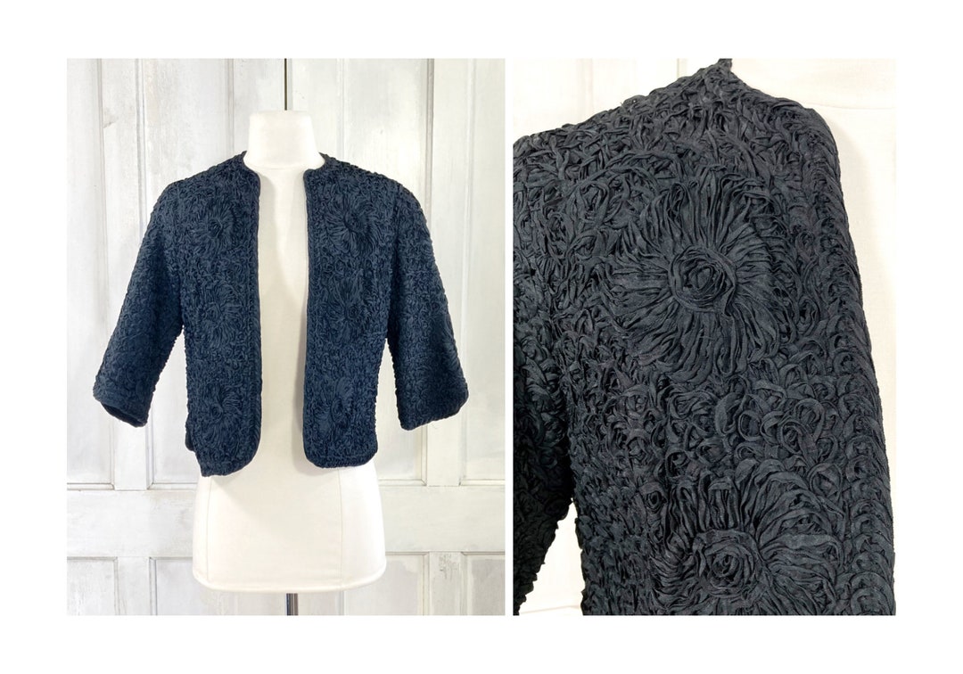 60s Vintage Ribbon Jacket - 50s Ribbon Work Bolero - Black Evening ...