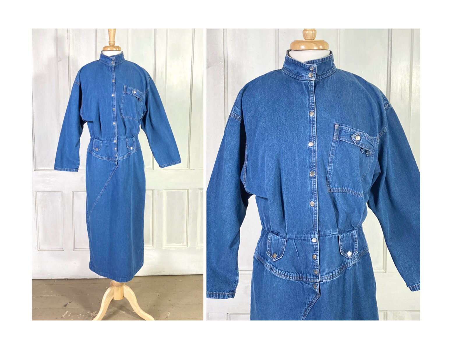 80s Denim Dress Vintage FADS Snap up Dress - Etsy