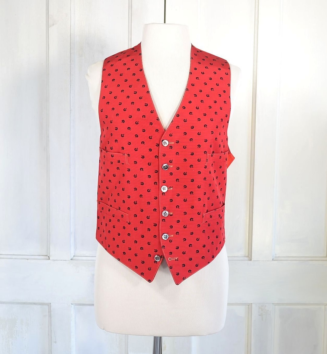 Vintage Red Vest Button Down Cutaway Vest Red and Black Print Vintage ...