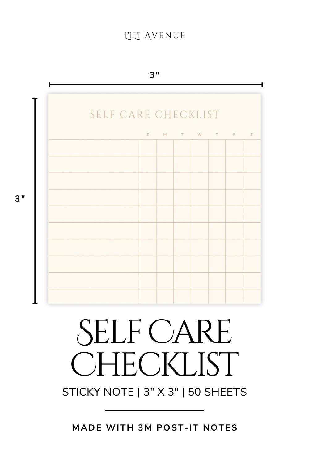 Self Care Checklist Sticky Note Pad Selfcare Essentials Postit Notes ...