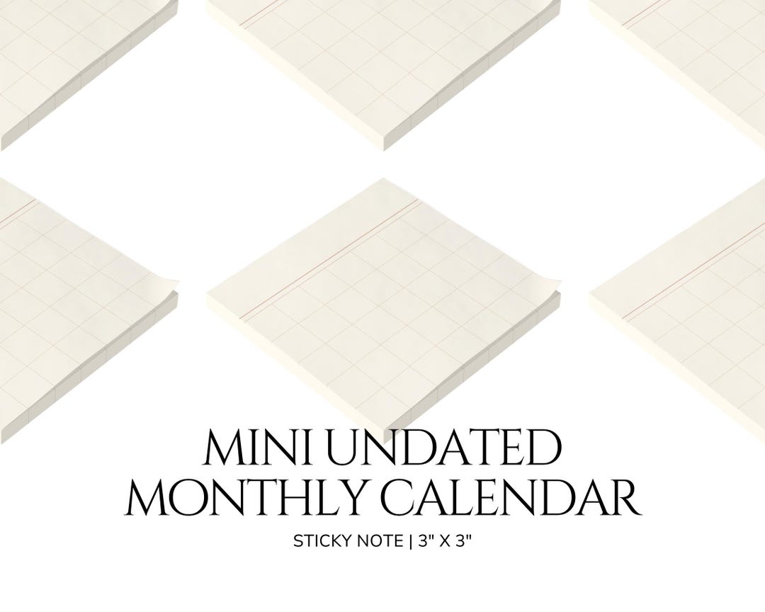 Monthly Calendar Undated Month View Sticky Note Month at a Glance Gift ...