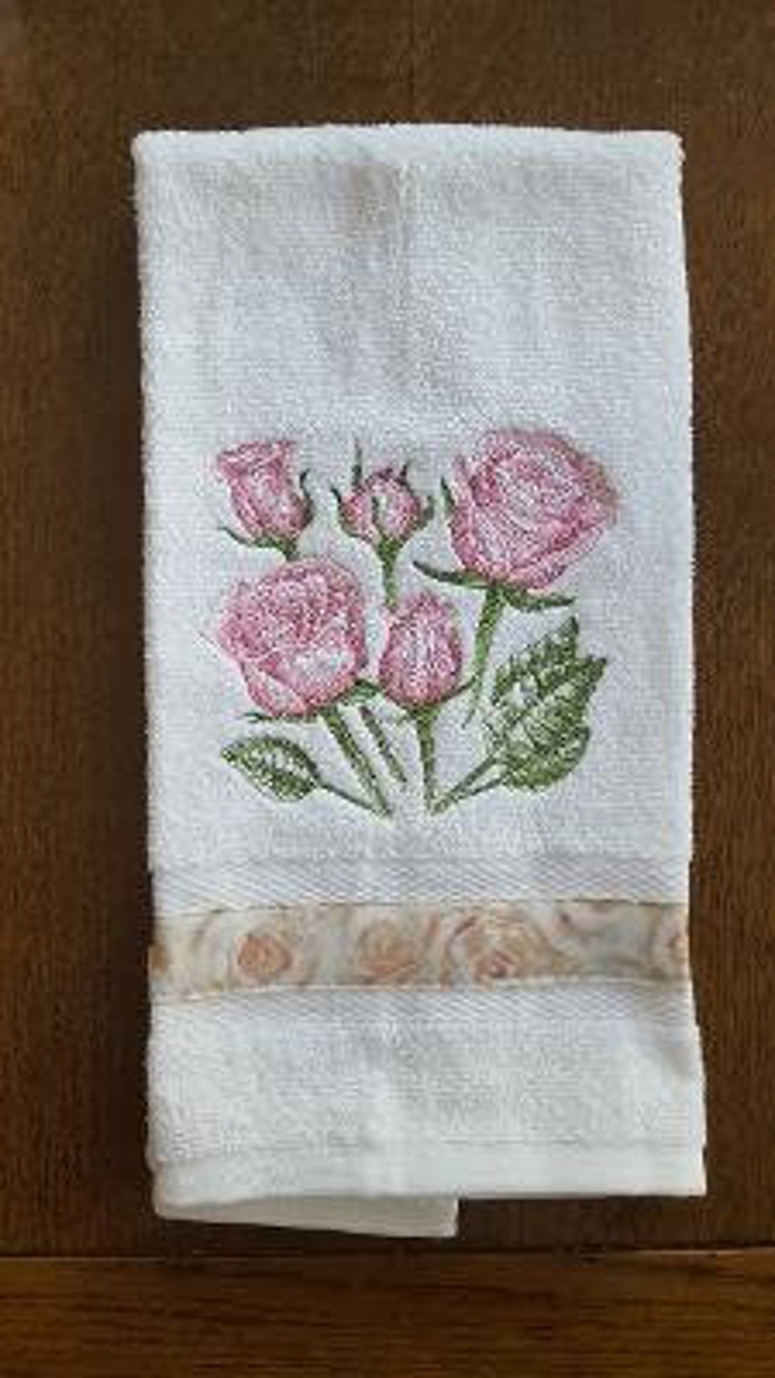 Pink Roses Embroidered Towel, Pink Roses Gift for Woman, Pink Roses ...
