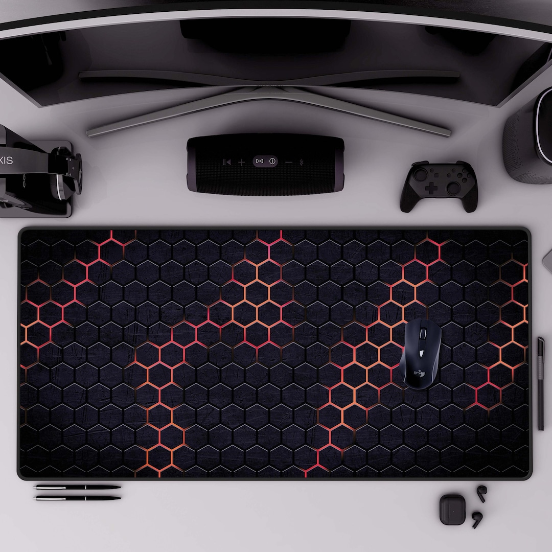 Neon Hexagon Red Gaming Desk Mat Metal Hexagon Pattern Gamer Deskmat - Etsy
