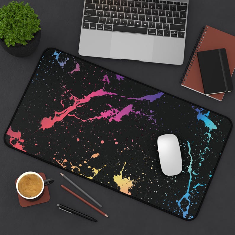 Paint Splashing Desk Mat Colorful Splattered Paint Work Mousepad Gaming ...