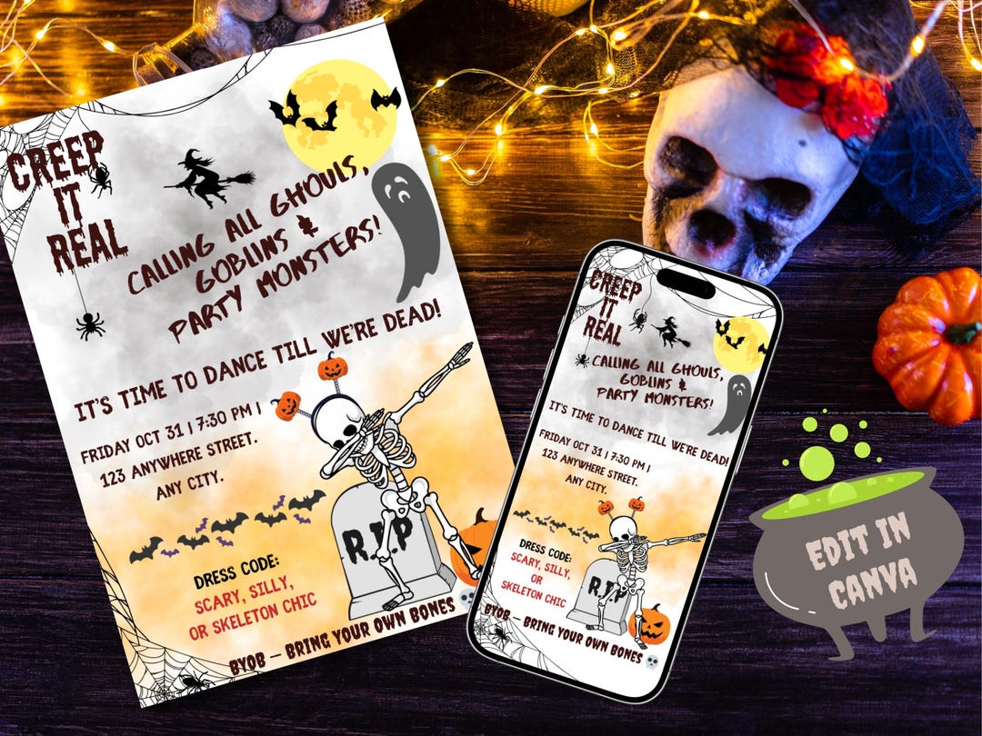 Creep It Real Halloween Party Invitation – Skeleton Evite (digital) - Etsy