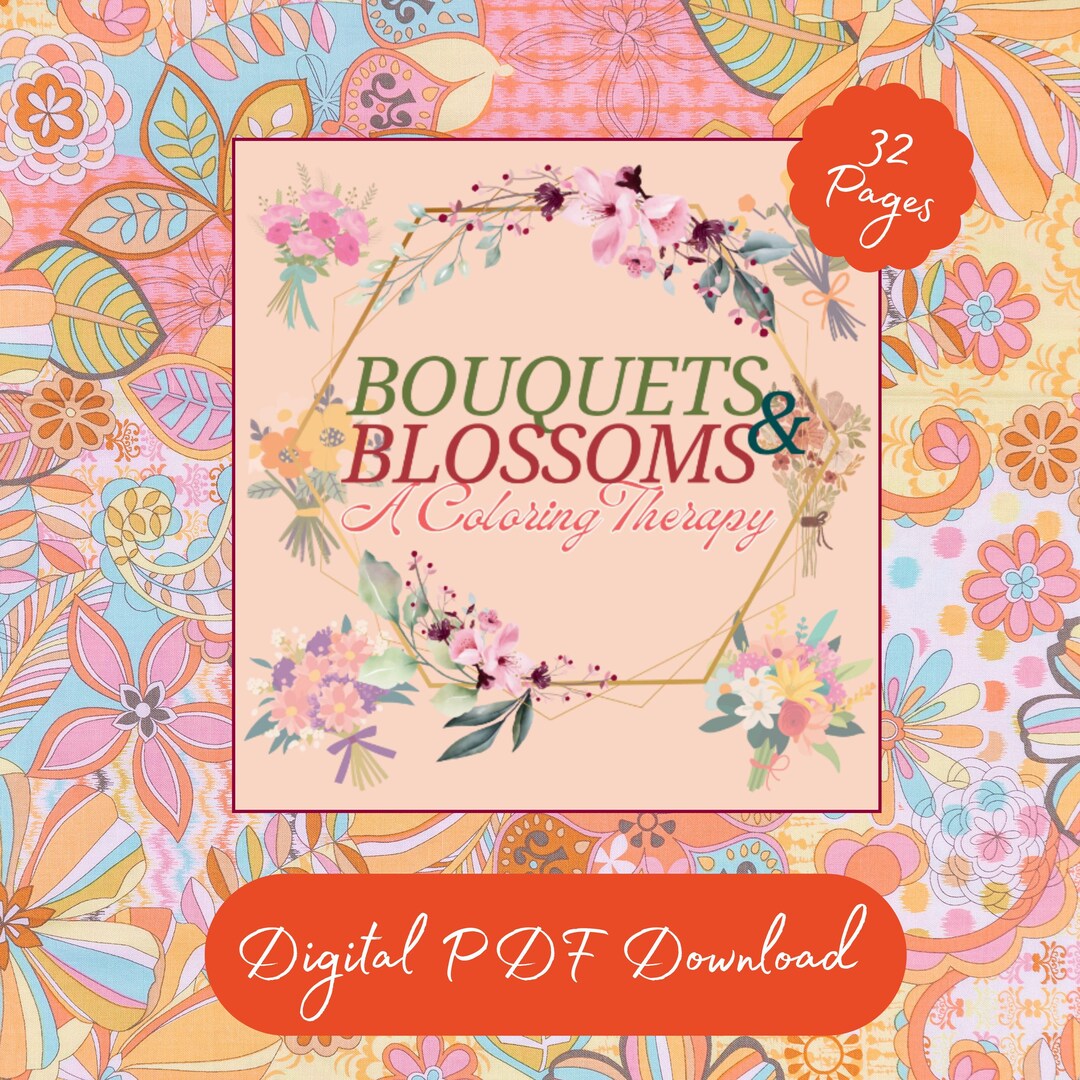 Printable Floral Coloring Pages, 32 Bouquet Designs, Digital Download ...