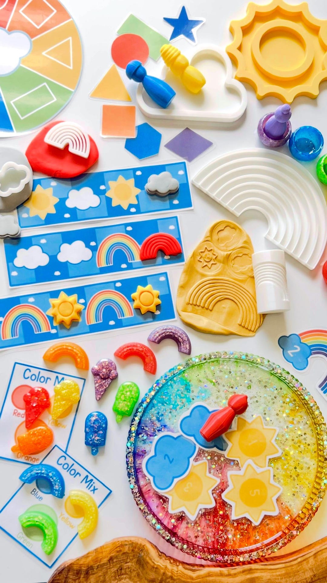 Rainbow Play Dough Roller, Counters, Sensory Play, Rainbow Peg Family ...